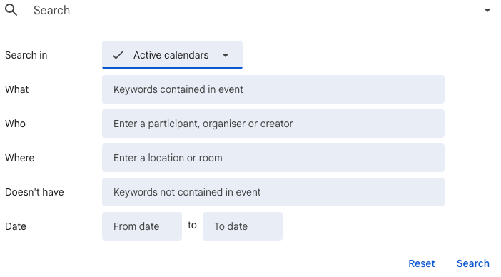 How to perform an advanced calendar search in Google Calendar